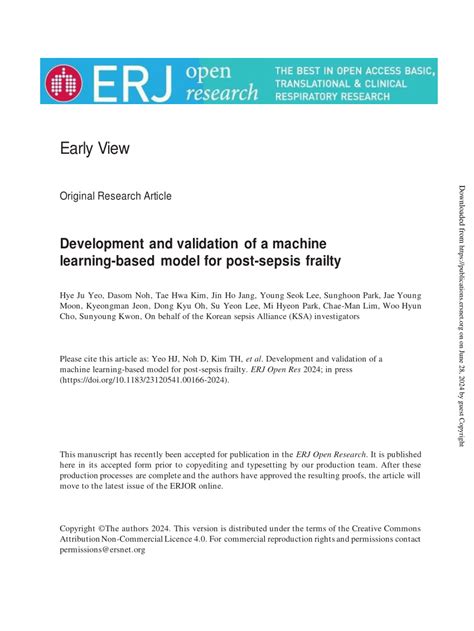 Pdf Development And Validation Of A Machine Learning Based Model For Post Sepsis Frailty