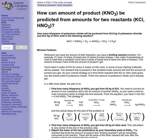 General Chemistry Online Limiting Reactant Problem Website For 9th