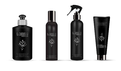 현실적인 블랙 패키지 럭셔리 화장품 제품의 집합입니다 0명에 대한 스톡 벡터 아트 및 기타 이미지 0명 3차원 형태 검은색 Istock