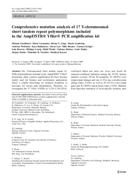 Pdf Comprehensive Mutation Analysis Of 17 Y Chromosomal Short Tandem Repeat Polymorphisms