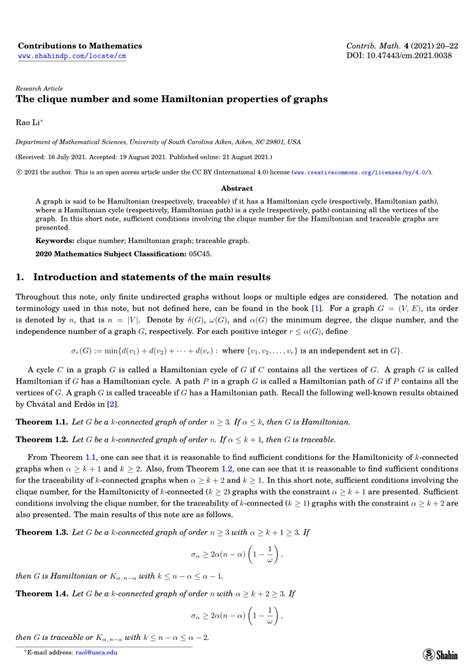 Pdf The Clique Number And Some Hamiltonian Properties Of Graphs