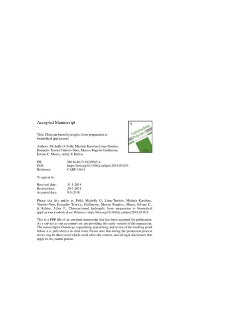 Pdf Chitosan Based Hydrogels From Preparation To Biomedical Applications