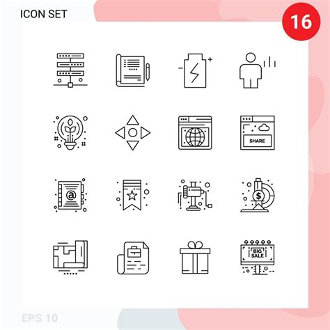 Editable Vector Line Pack Of 16 Simple Outlines Of Human Body Battery Avatar Environment