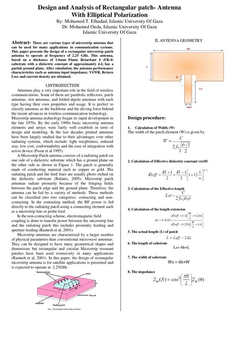 Pdf Design And Analysis Of Rectangular Patch Antenna With Elliptical