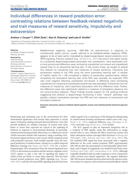 PDF Individual Differences In Reward Prediction Error Contrasting Relations Between Feedback