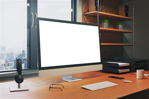 빈 흰색 Pc와 크리에이 티브 바탕 화면 0명에 대한 스톡 사진 및 기타 이미지 0명 3차원 형태 공란 Istock