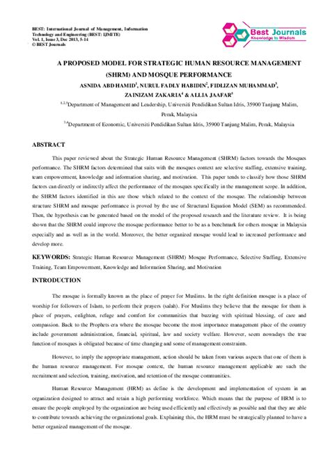 Pdf A Proposed Model For Strategic Human Resource Management Shrm