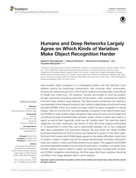 Pdf Humans And Deep Networks Largely Agree On Which Kinds Of