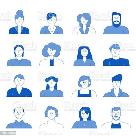 사람들은 아바타를 라인 플랫 인물 아이콘 여자 남자 아바타 격리된 성인 학생 또는 비즈니스 프로필 이미지 채팅 사용자 최근 벡터 문자 인물 사진에 대한 스톡 벡터 아트 및