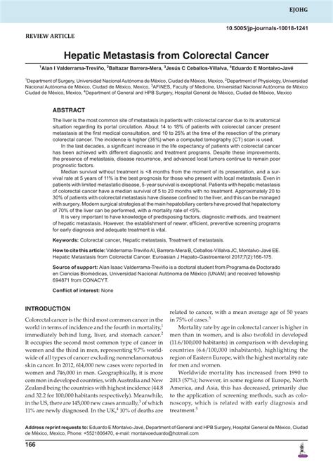 Pdf Hepatic Metastasis From Colorectal Cancer