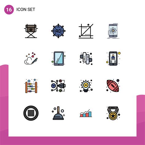 Mobile Interface Flat Color Filled Line Set Of 16 Pictograms Of Science Mobile Crop Information