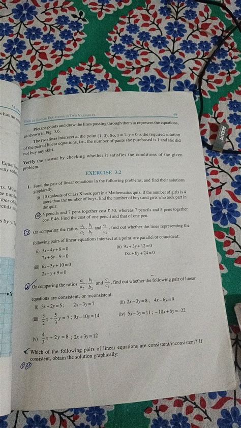 as shown in fig 3 6 the two lines intersect at the point 1 0 so x 1