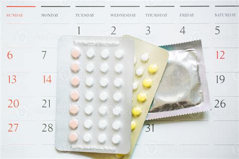 Contraceptive Control Pills And Condom On Date Of Calendar Calculate