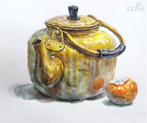 정물수채화 정물 주전자 감 개체 수채화 예고입시 학색장 입시미술 정물화 소묘 포트폴리오 클래스미술학원 홍대미술학원 Watercolor