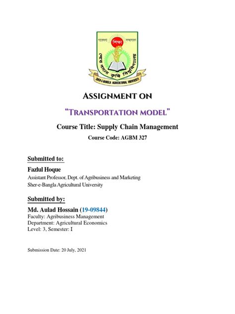 Assignment On Transportation Model Pdf Computer Science Algorithms And Data Structures