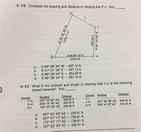Solved 5 19 Compute The Bearing And Distance Of Missing