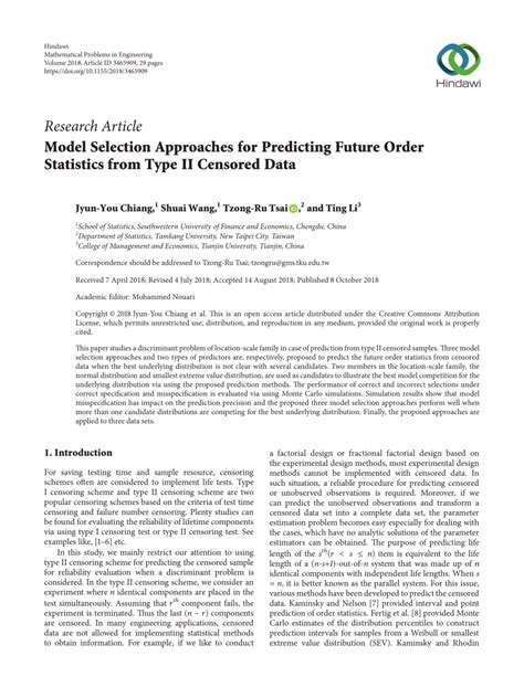 Pdf Model Selection Approaches For Predicting Future Order Statistics From Type Ii Censored Data