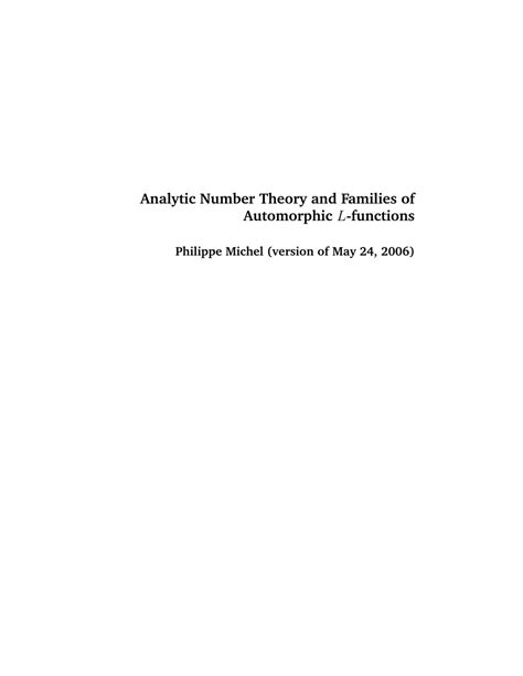 Pdf Analytic Number Theory And Families Of Automorphic 𝐿 Functions
