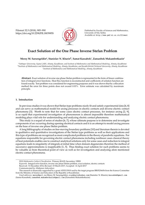 Pdf Exact Solution Of The One Phase Inverse Stefan Problem