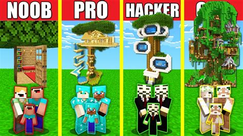 Minecraft Battle Tree House Build Challenge Noob Vs Pro Vs Hacker Vs