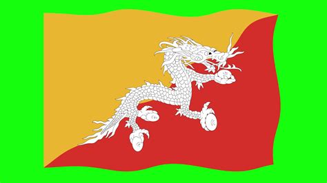 Bhutan Waving Flag 2d Animation On Green Screen Background Looping