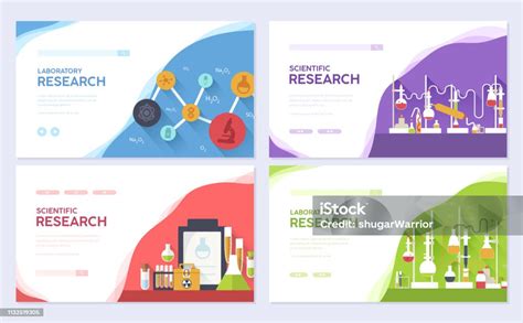 과학 정보 브로셔 카드 세트입니다 전단지 웹 배너 Ui 헤더의 실험실 화학 템플릿 사이트를 입력 합니다 레이아웃
