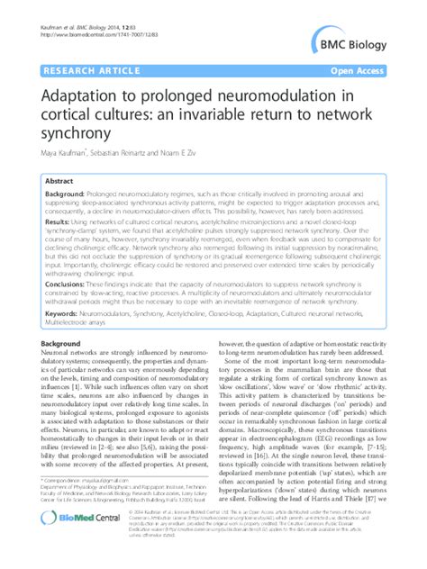 Pdf Adaptation To Prolonged Neuromodulation In Cortical Cultures An Invariable Return To