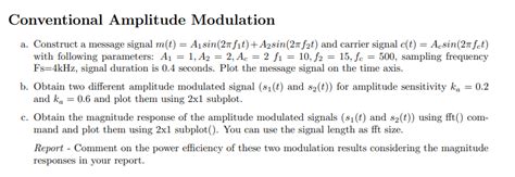 Solved Conventional Amplitude Modulation A Construct A