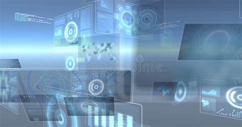 Image Of Data Processing On Moving Screens Stock Illustration