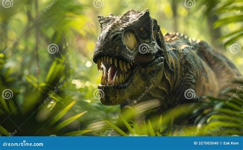 Tyrannosaurus Rex Stalking Through Lush Jungle Prehistoric Predator In