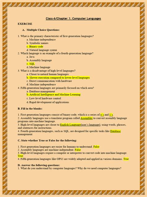 Class 6 Csc Ch 1 Computer Languages Pdf Computer Programming Assembly Language