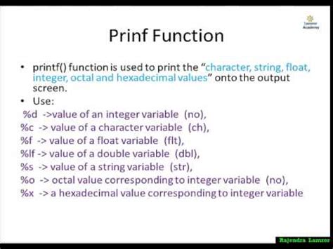 C Tutorial Scanf Printf Function In C Programming In Hindi YouTube