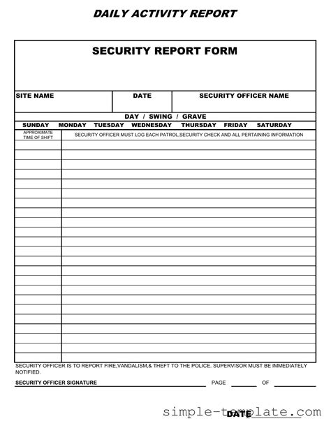 Free Security Guard Daily Report Sample Template Printable Form