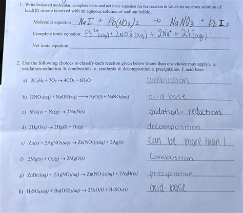Solved Write Balanced Molecular Complete Ionic And Net Chegg