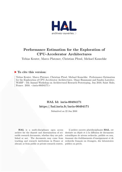 Pdf Performance Estimation For The Exploration Of Cpu Accelerator