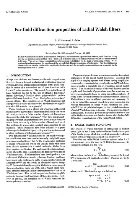 Pdf Far Field Diffraction Properties Of Radial Walsh Filters