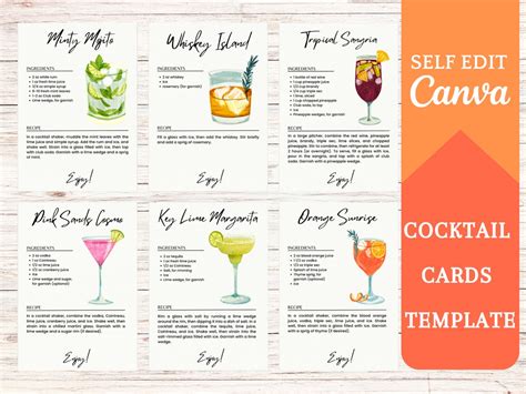 Diy Cocktail Recipe Card Canva Template Printable Drink Cards