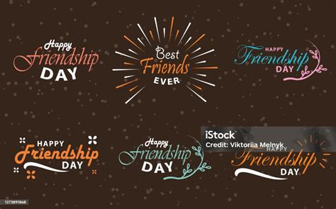 해피 우정의 날 벡터 타이포그래피 컬러풀 한 디자인 손으로 쓴 브러쉬 레터링 빈티지 레트로 스타일 기프트 카드 템플릿 배너 티셔츠 프린트를 위한 현대적인 서예 디자인