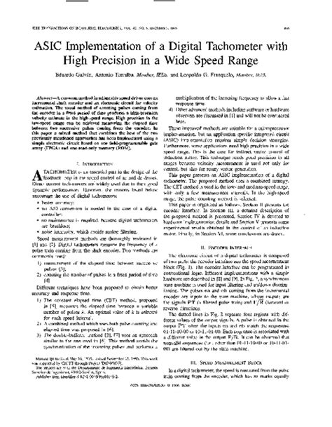 Pdf Asic Implementation Of A Digital Tachometer With High Precision In A Wide Speed Range