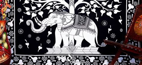 High Quality Good Luck White And Black Elephant Tree Tapestry Wall