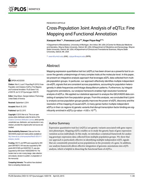 Pdf Cross Population Joint Analysis Of Eqtls Fine Mapping And