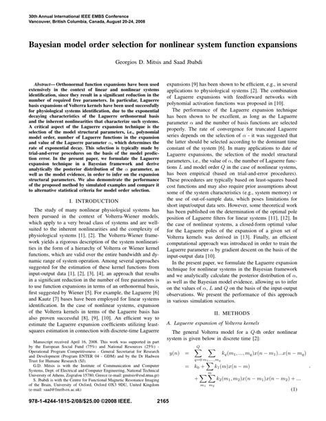 Pdf Bayesian Model Order Selection For Nonlinear System Function