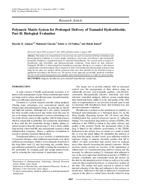 Pdf Polymeric Matrix System For Prolonged Delivery Of Tramadol Hydrochloride Part Ii