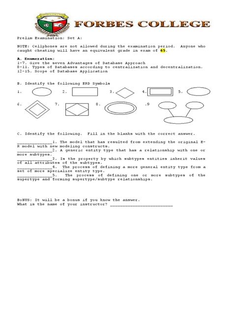 Database Prelim Exam Pdf Databases Information Technology Management