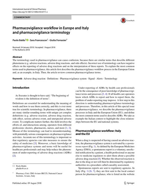 Pdf Pharmacovigilance Workflow In Europe And Italy And