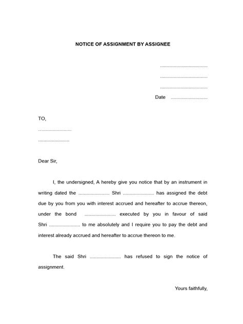 notice of assignment by assignee pdf