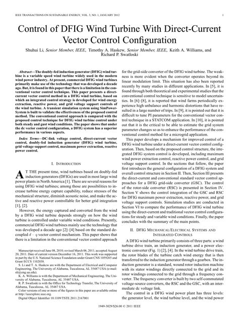 PDF Control Of DFIG Wind Turbine With Direct Current Vector Control Configuration