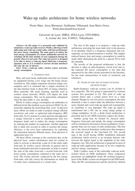 PDF Wake Up Radio Architecture For Home Wireless Networks