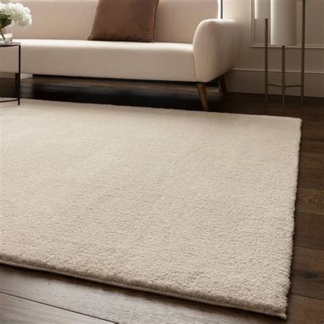 Como Shaggy Ultra Soft Silky Plush High Shine Modern Velvety Plain Rug In Ivory
