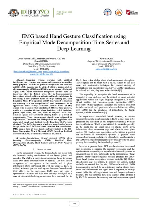 pdf emg based hand gesture classification using empirical mode